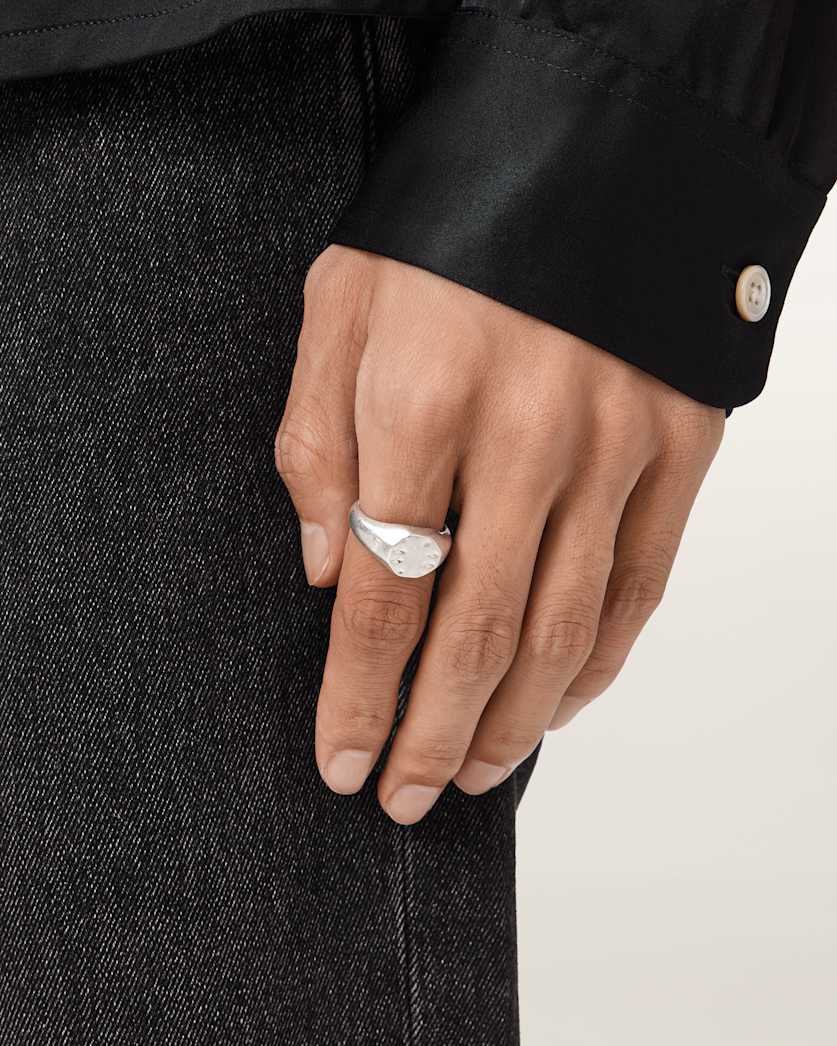 Jake Oval Textured Signet Ring WARM SILVER | ALLSAINTS
